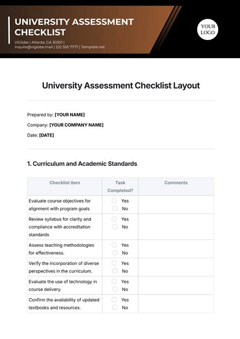 Free University Assessment Checklist Layout Template To Edit Online