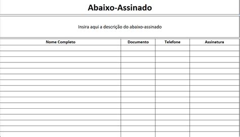 Modelo De Abaixo Assinado 7 Opções Grátis Excel Easy