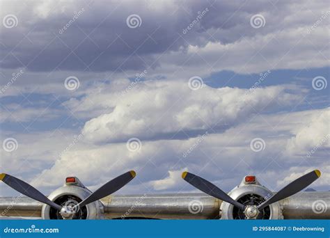 Plane Wing Supporting Two Large Prop Driven Engines Stock Image Image
