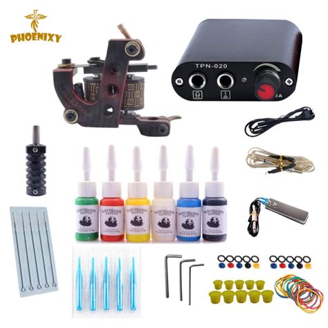 Tattoo Kit 6 Color Tattoo Ink Set Coil Tattoo Needles Guns Machine