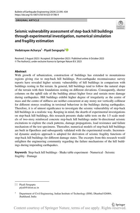 Seismic Vulnerability Assessment Of Step Back Hill Buildings Through Experimental Investigation