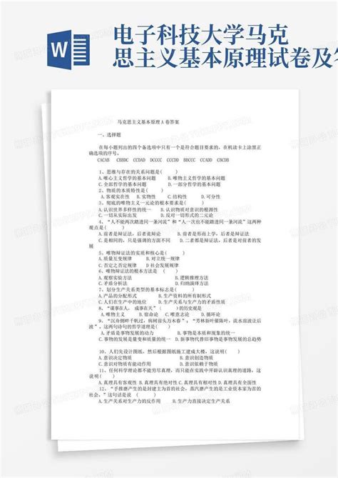 电子科技大学马克思主义基本原理试卷及答案word模板下载编号ljxveynj熊猫办公