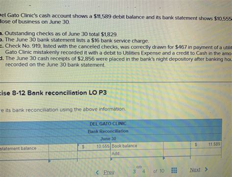Solved Del Gato Clinic S Cash Account Shows A 11 589 Debit Chegg