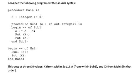 Solved Consider The Following Program Written In Ada Syntax