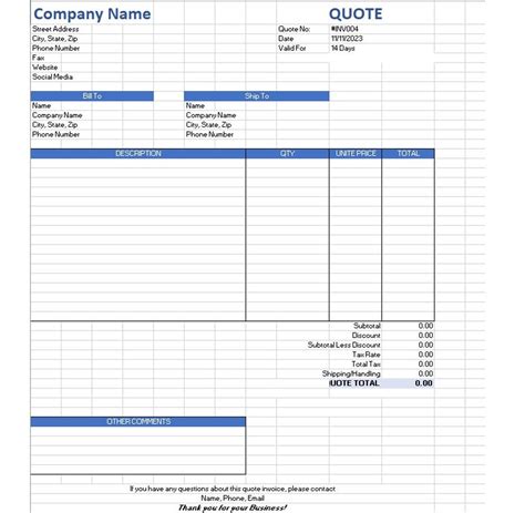 Quote Invoice Template General Invoice Template Word Template Invoice
