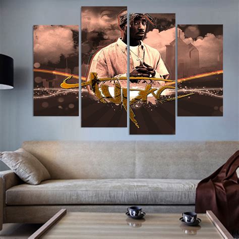Tupac Shakur Rap Artist Musician Rapper Framed 4 Piece Music Canvas Wa