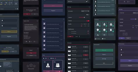 Flat Dark Themed Gui Ui Kit Over 600 Png 2d Gui Unity Asset Store