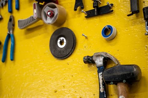 Hammer And Other Tools Hanging On The Wall Stock Image Image Of