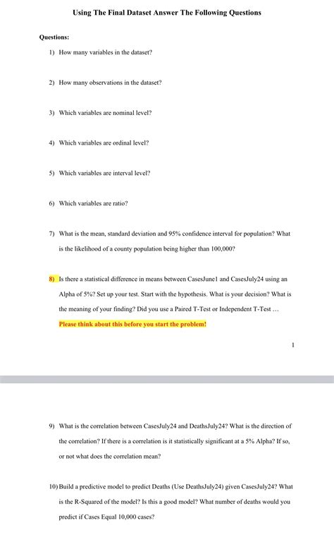 Solved Using The Final Dataset Answer The Following Chegg