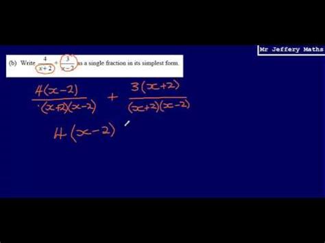 Adding Algebraic Fractions GCSE Maths Edexcel Practice Tests Set H Question B YouTube