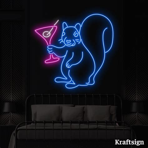 Craftnamesign Squirrel Hold Cocktail Neon Sign Bar Signs Cocktail