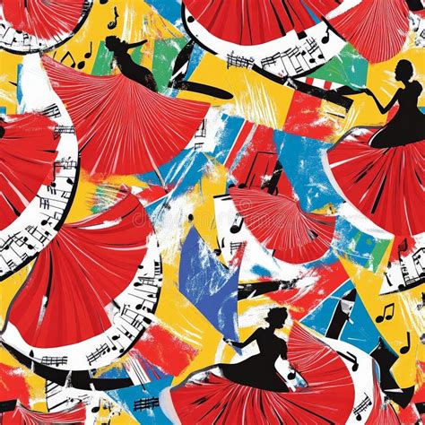 A Dynamic Salsa Dance Pattern Featuring Swirling Skirts Bold Musical Notes And Lively Stock A Dynamic Salsa Dance Pattern Featuring Swirling Skirts Bold Musical Notes And Lively Stock