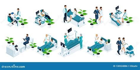Isometric Set Concept Monitoring A Pregnant Woman In Hospital