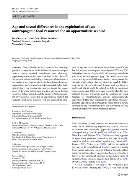 Pdf Age And Sexual Differences In The Exploitation Of Two