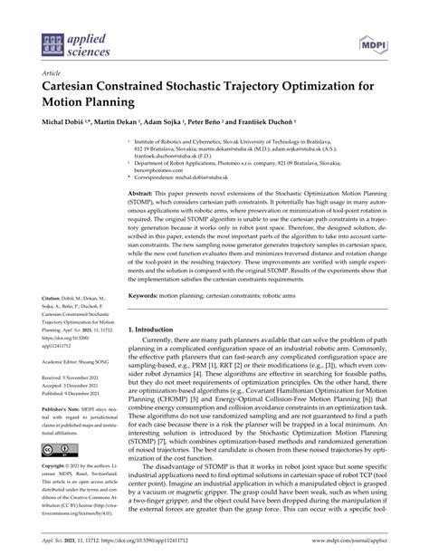 Pdf Cartesian Constrained Stochastic Trajectory Optimization For Motion Planning