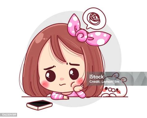 귀여운 소녀와 흰색 토끼의 성격은 흰색 배경에 고립 된 전화 통화를 기다리고 있습니다 귀여운에 대한 스톡 벡터 아트 및 기타