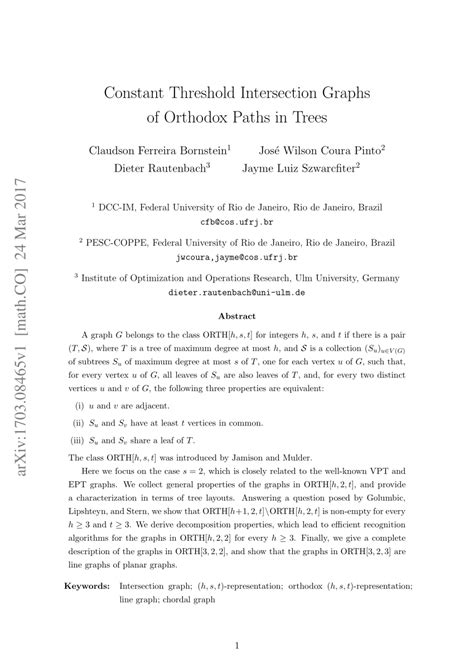 Pdf Constant Threshold Intersection Graphs Of Orthodox Paths In Trees