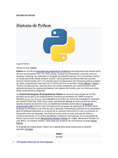 Historia De Phiton Pdf Python Lenguaje De Programación Programación De Computadoras
