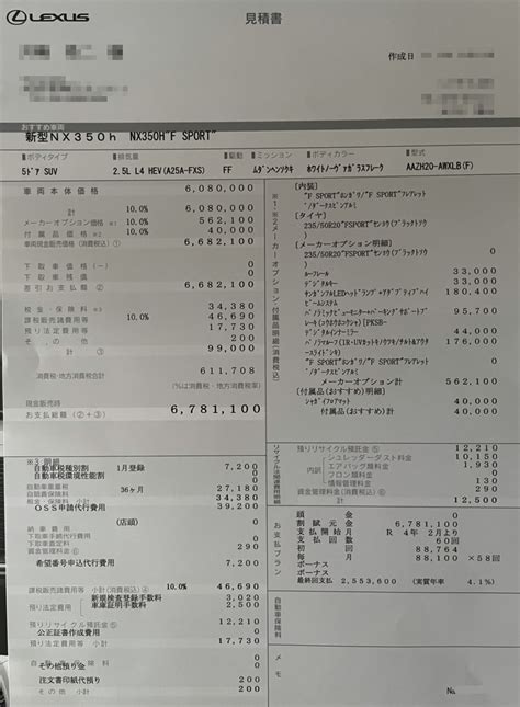 新型レクサスnxを契約！新車レクサスに値引きはあるのか？乗り出し価格と見積書を公開 夢あるカーライフ夢カー
