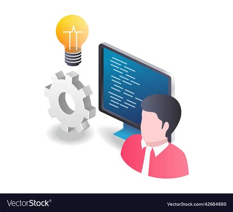 Isometric Flat Concept A Programmer Royalty Free Vector