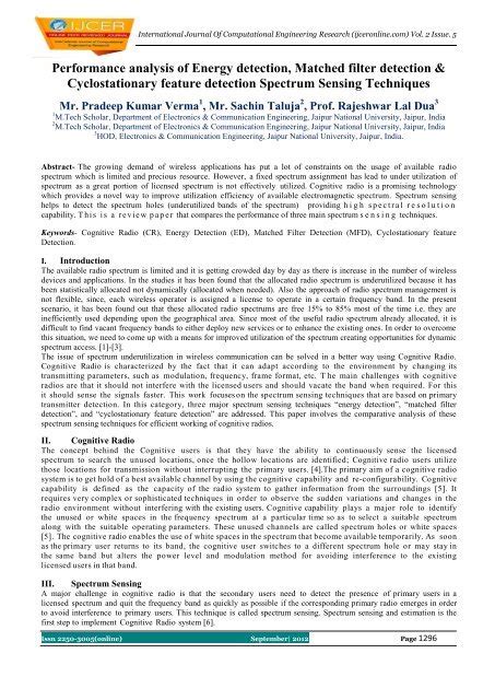 Performance Analysis Of Energy Detection Matched Filter Ijcer