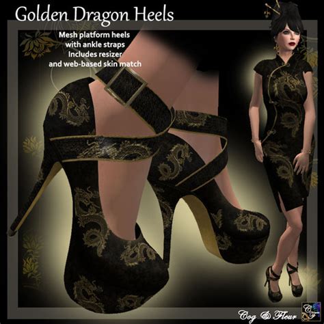 Second Life Marketplace Candf Cross Strap Platform Heels Golden Dragon