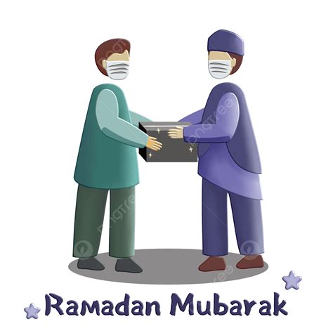 기부 Shadaqa Zakat 일러스트레이션을 위해 마스크를 쓰고 있는 3d 라마단 남자 무료 일러스트 다운로드 Psd Png