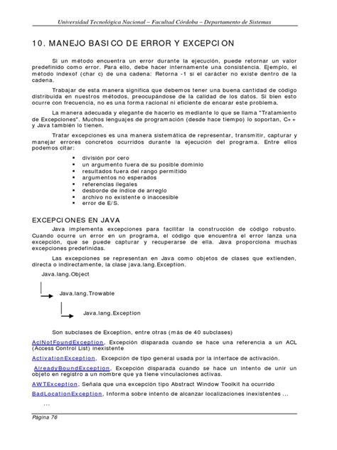 Manejo De Errores Y Excepciones En Java Pdf Java Lenguaje De