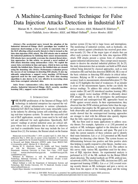 Machine Learning Detection Of False Data Injection Attacks In Industrial Iot Using Autoencoders