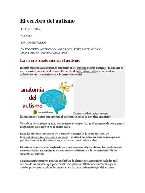 El Cerebro Del Autismo Pdf Discapacidad Intelectual Espectro Autista