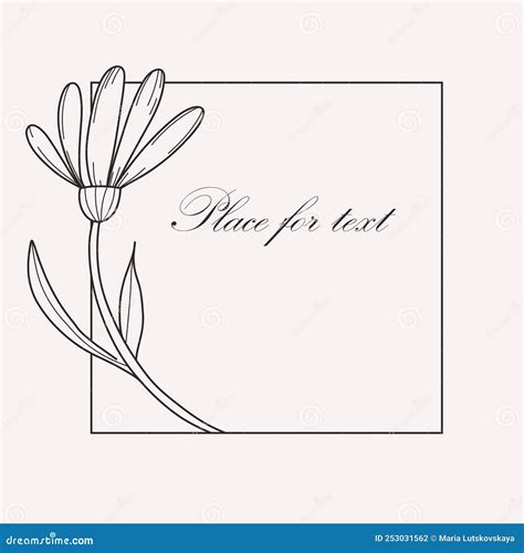 Botanical Square Frame Hand Drawn Round Line Border Leaves And