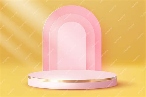 럭셔리 핑크 파스텔 포디움 추상 장면 배경 제품 프리젠테이션 모의 쇼 화장품 블랭크 포디움 스테이지 받침대 또는 플랫폼 3d