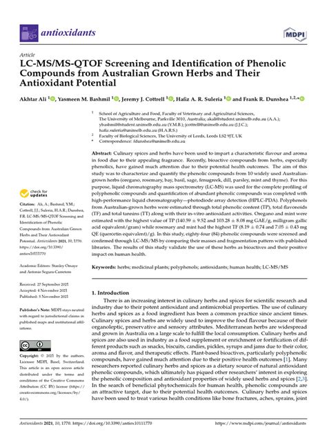Lc Msms Qtof Screening And Identification Of Phenolic Compounds From