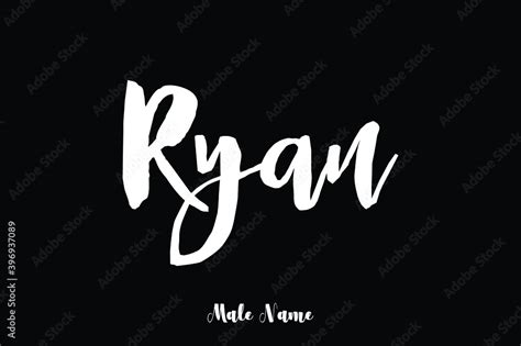 Ryan Male Name Cursive Calligraphy White Color Text On Black