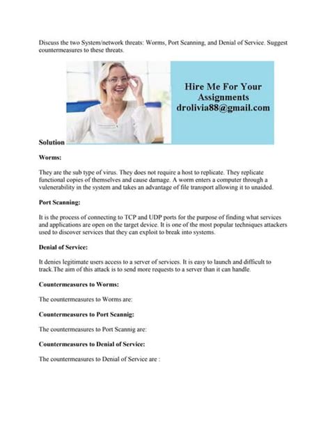 Discuss The Two System Network Threats Worms Port Scanning And Denidocx