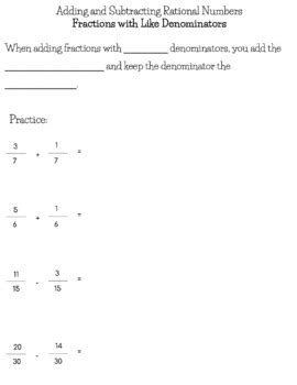 Adding Subtracting Rational Numbers Fractions