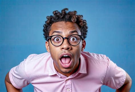 Premium Photo Surprised Young Black Man With Curly Hair And Glasses