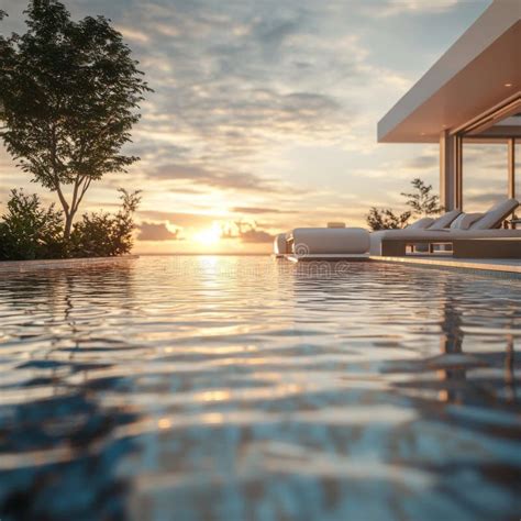 Luxurious Infinity Pool At Sunset With Modern Architecture And Scenic