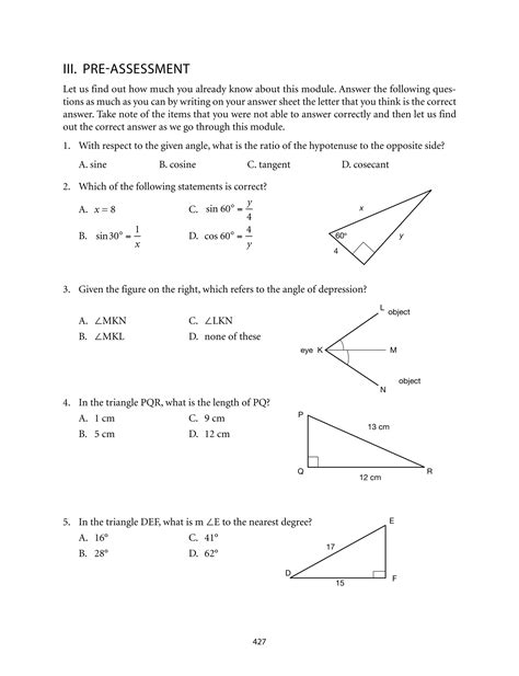 Grade 9 Mathematics Module 7 Triangle Trigonometry Pdf