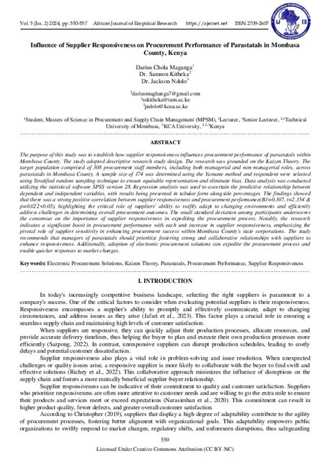 Pdf Influence Of Supplier Responsiveness On Procurement Performance