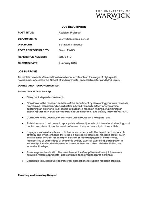Assistant Prof Job Responsibilities Pdf Postgraduate Education