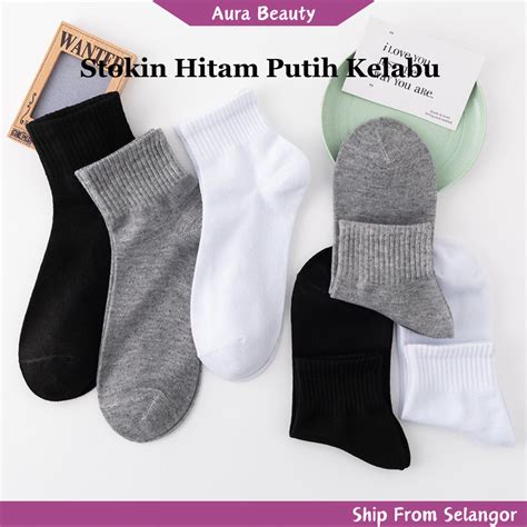 1pair Socks Men Women Sport Stocking Stocks Stokin Hitam Putih Kelabu