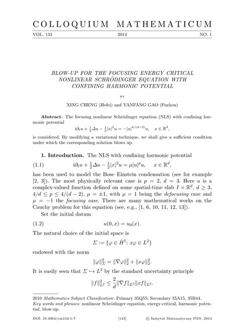 Pdf Blow Up For The Focusing Energy Critical Nonlinear Schrödinger