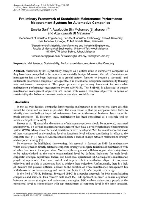 PDF Preliminary Framework Of Sustainable Maintenance Performance