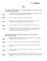 Logic Exam Docx Finished Docx Name Gabrielle John Logic Exam I Determine Whether The
