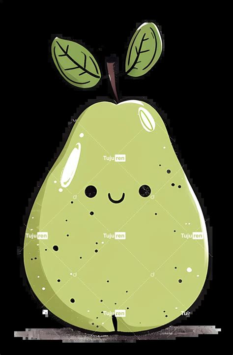 卡通梨卡通梨插图梨微笑梨绿叶梨 卡通梨微笑和叶子黑色 花瓣网