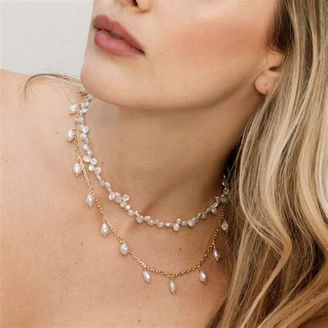 White Freshwater Cultured Keshi Pearl Jasmine Necklace For Women