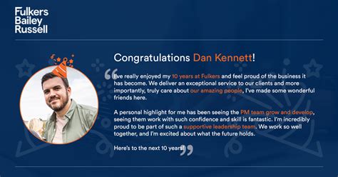 Daniel Kennett Celebrates Years At Fulkers Fulkers Bailey Russell