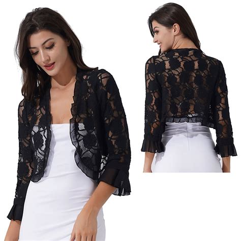 Womens Shawls Half Sleeve Ruffle Floral Lace Shrug Vicedeal