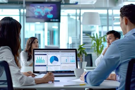 Businesspeople Engaged In Meeting With Analytics And Laptop Premium